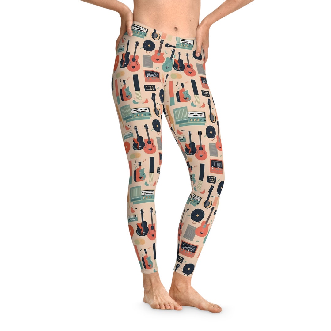 Retro Musical Instrument Pattern Stretchy Leggings - Etsy