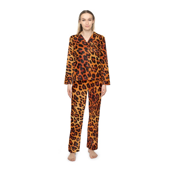 Leopard Print Satin Pajamas - Etsy