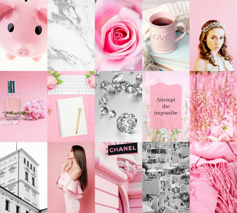 Bright Pink Wall Collage Kit Indie Room Decor, VSCO Wall Collage Kit ...