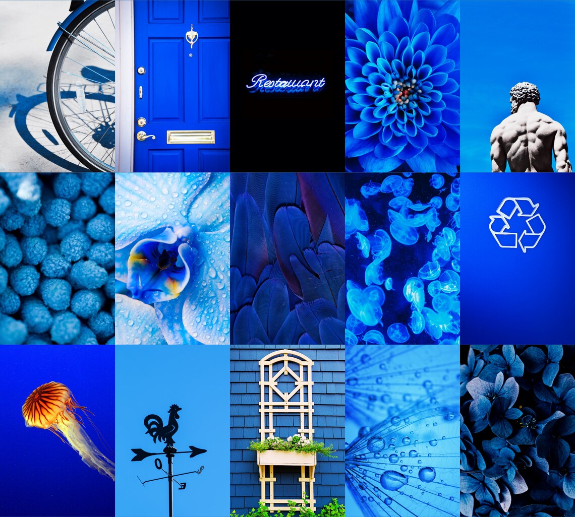 Blue Wall Collage Kit Indie Room Decor VSCO Wall Collage - Etsy