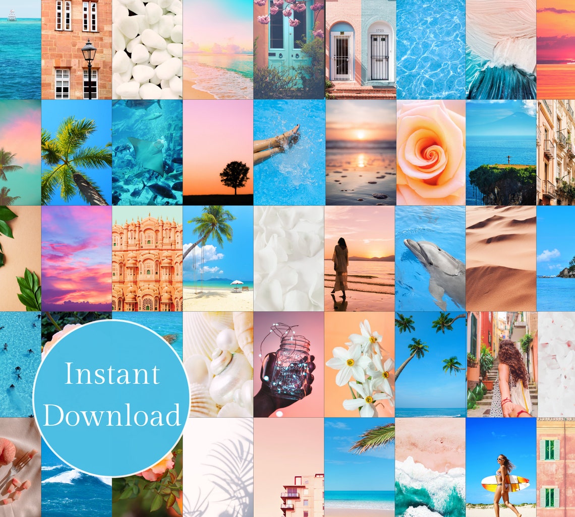 Teal & Peach Beachy Aesthetic Wall Collage Kit Indie Room - Etsy