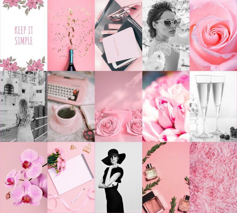 Bright Pink Wall Collage Kit Indie Room Decor, VSCO Wall Collage Kit ...