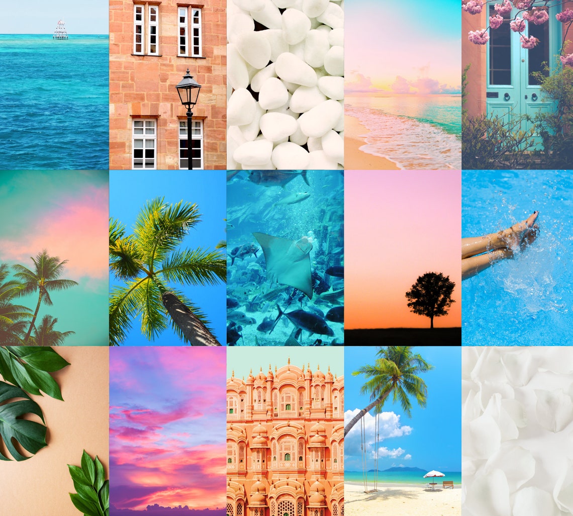 Teal & Peach Beachy Aesthetic Wall Collage Kit | Indie Room Decor, VSCO ...