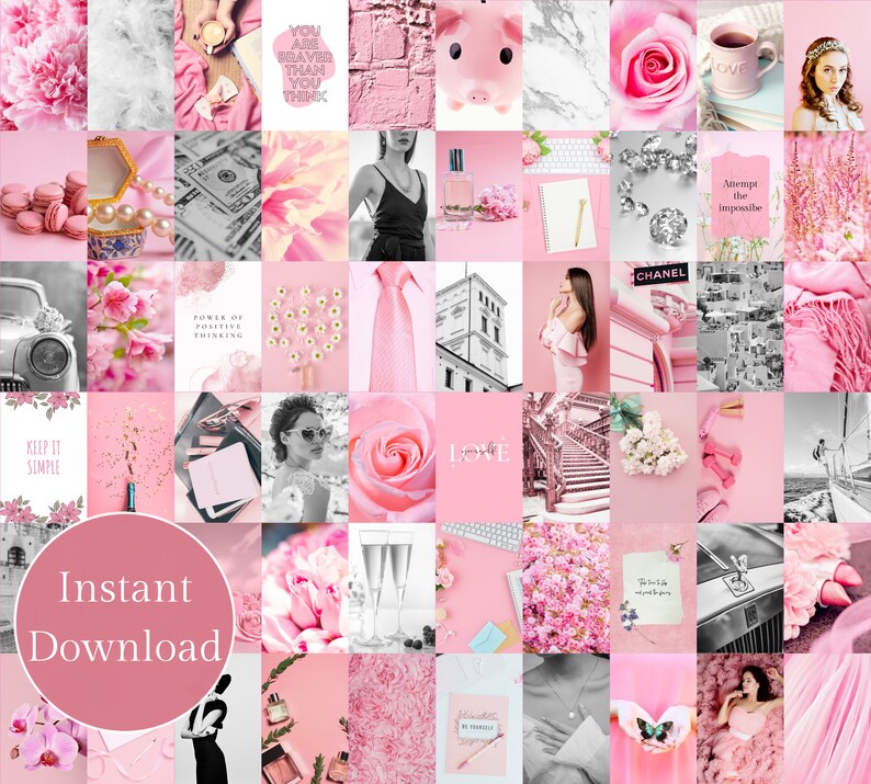 Bright Pink Wall Collage Kit Indie Room Decor, VSCO Wall Collage Kit ...