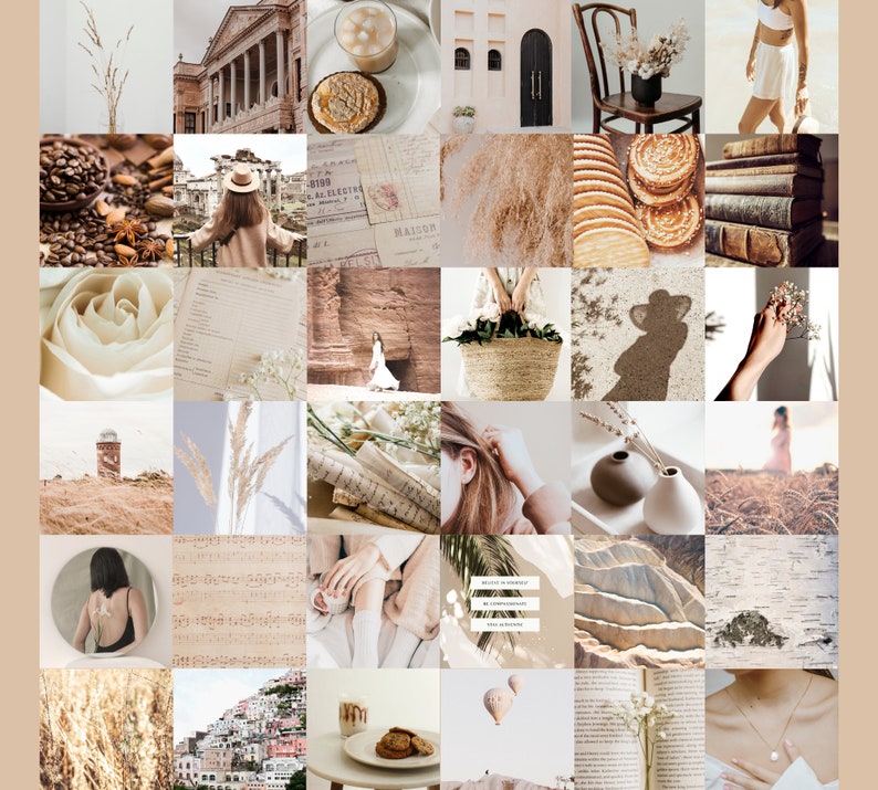 Neutral Aesthetic Wall Collage Kit Indie Room Decor, VSCO Wall Collage ...