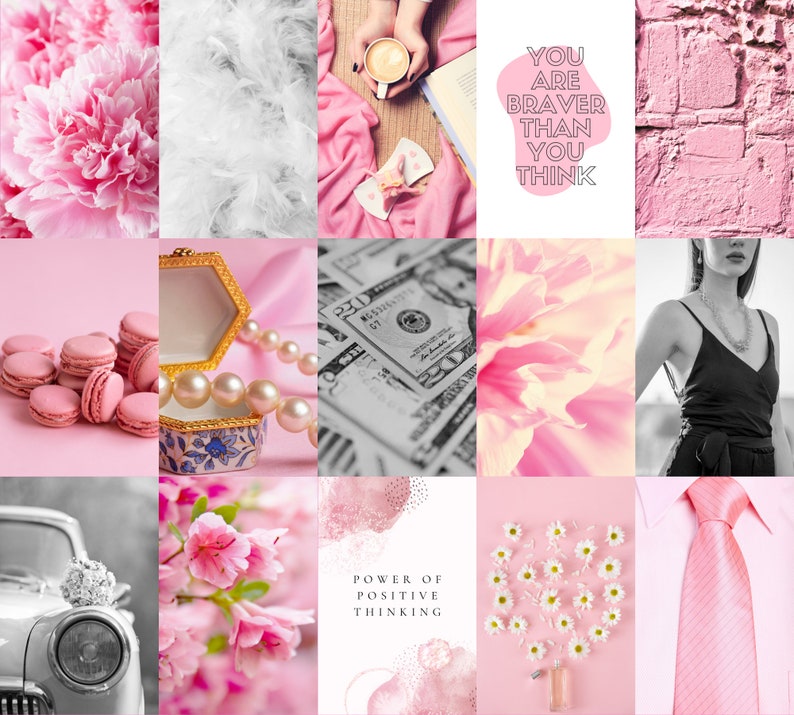 Bright Pink Wall Collage Kit Indie Room Decor, VSCO Wall Collage Kit ...