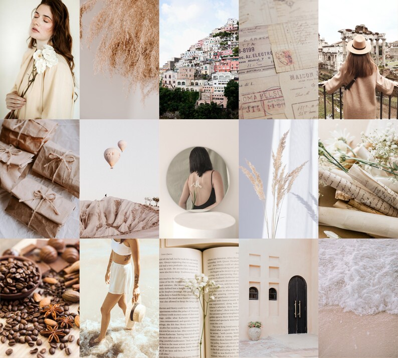 Neutral Aesthetic Wall Collage Kit Indie Room Decor Vsco Wall Collage