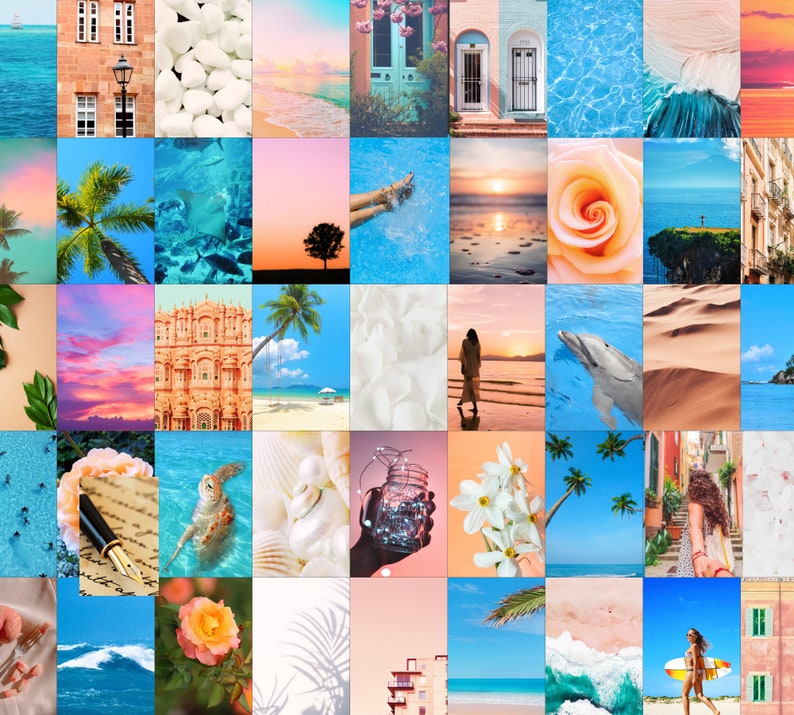 Teal & Peach Beachy Aesthetic Wall Collage Kit | Indie Room Decor, VSCO ...