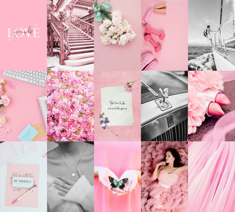Bright Pink Wall Collage Kit Indie Room Decor, VSCO Wall Collage Kit ...