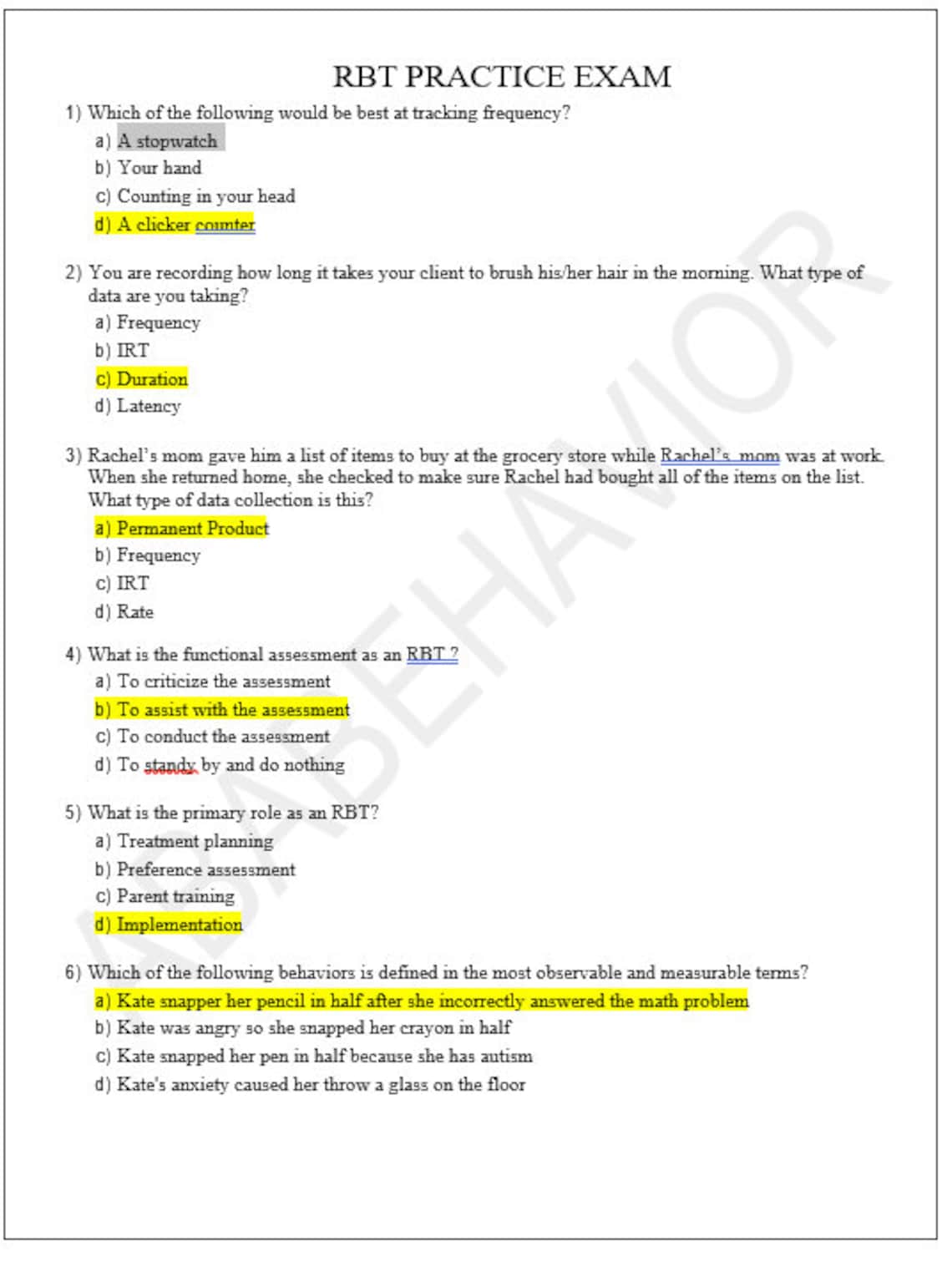 RBT Practice Exam: 100 Questions & Answer Key (PDF Download) - Etsy