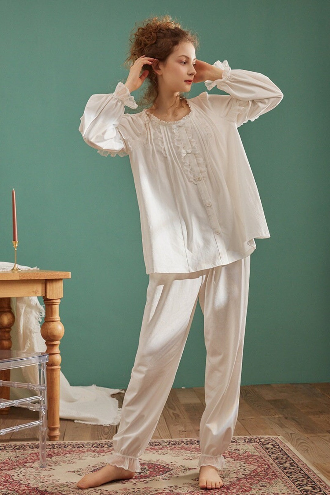 Solid Lace Pajamas Set/lace Pajamas Set/100% Cotton Pajamas Set/elegant ...