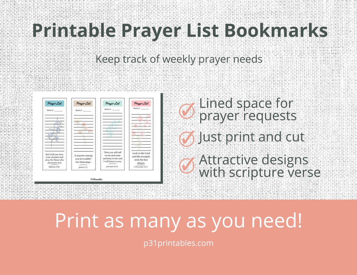 Printable Bookmark, Prayer List Printable - Etsy