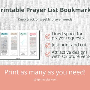 Printable Bookmark, Prayer List Printable - Etsy