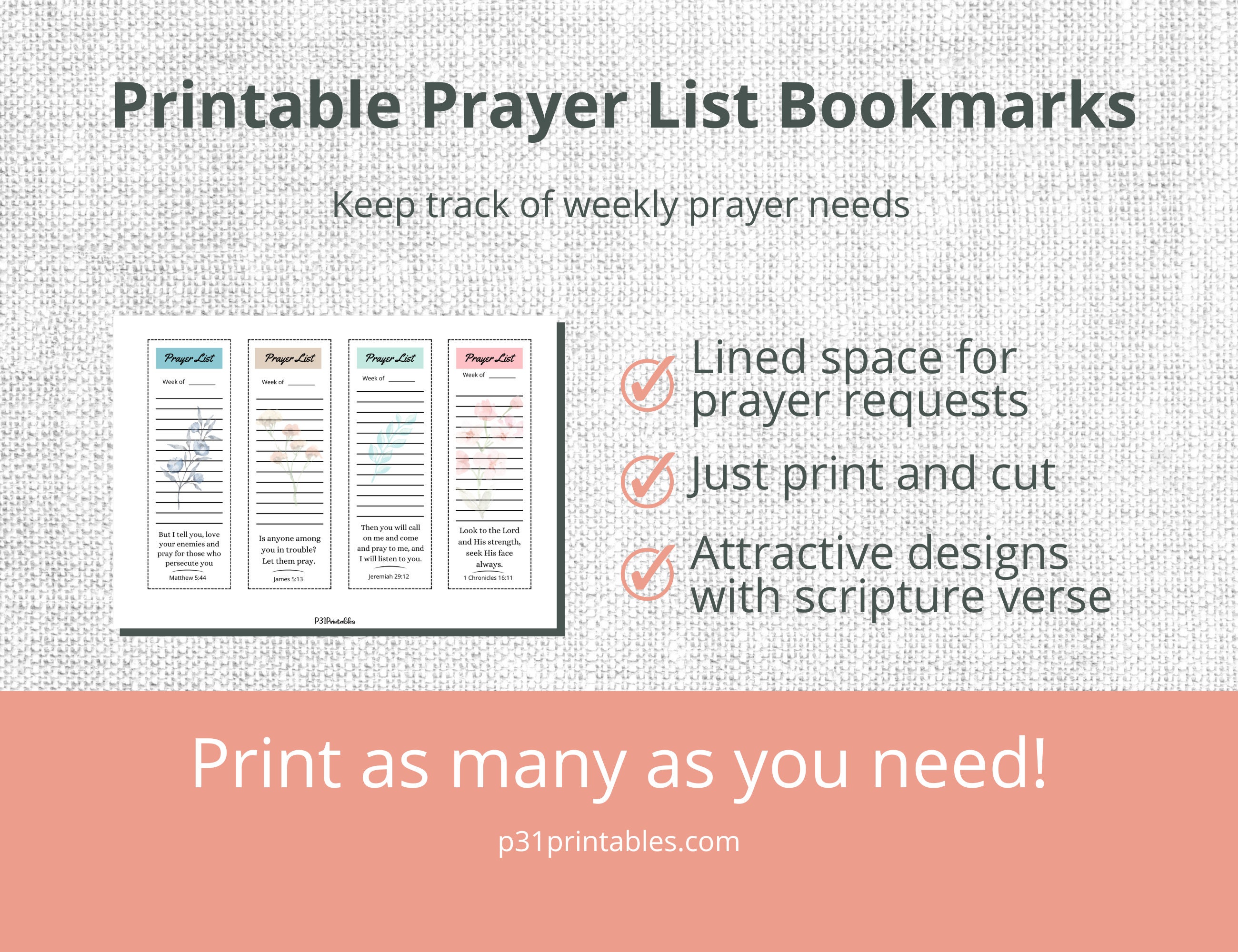 Printable Bookmark, Prayer List Printable - Etsy