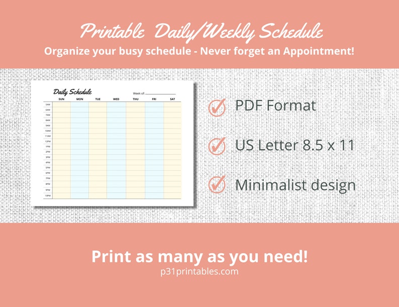 Weekly Schedule Printable Featuring Daily Scheduling and Hourly ...