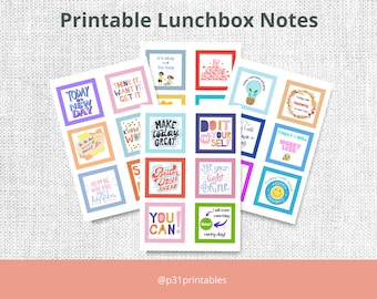 Lunch Box Notes Printable, Lunch Notes for Kids, Cute Lunchbox Notes ...
