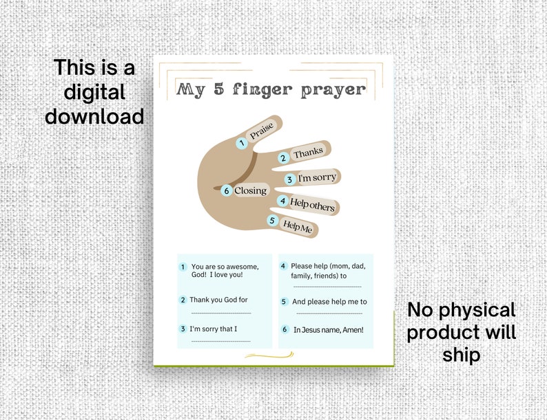 5 Finger Prayer Prompts for Kids: Handprint Printable (PDF) - Etsy