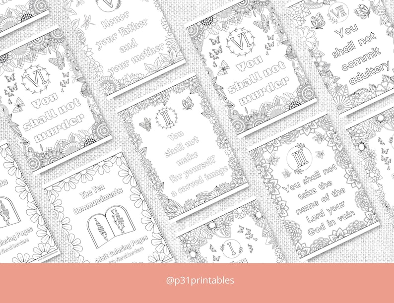 10 Commandments Coloring Page Bundle, Adult Coloring Pages, Bible ...