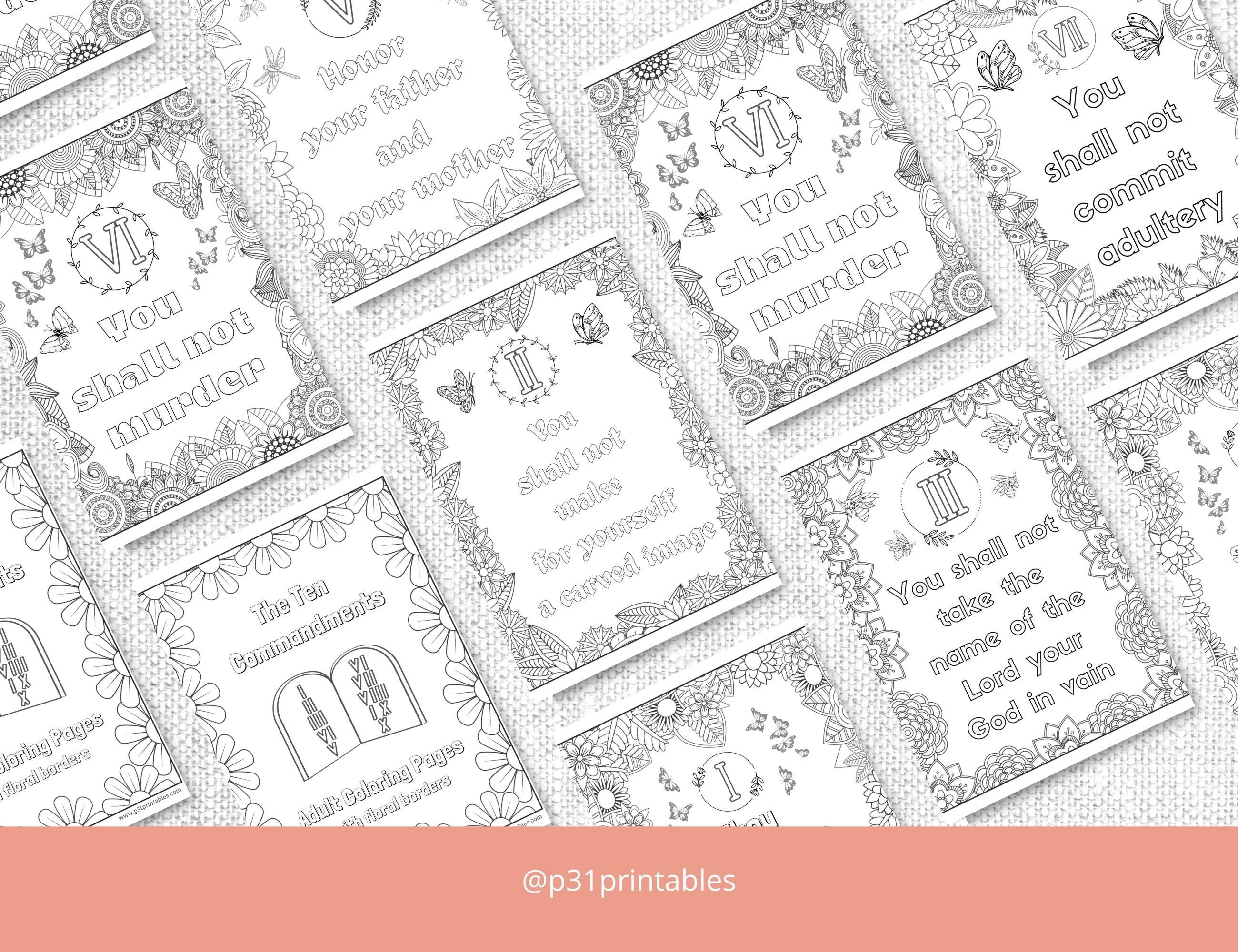 10 Commandments Coloring Page Bundle, Adult Coloring Pages, Bible ...