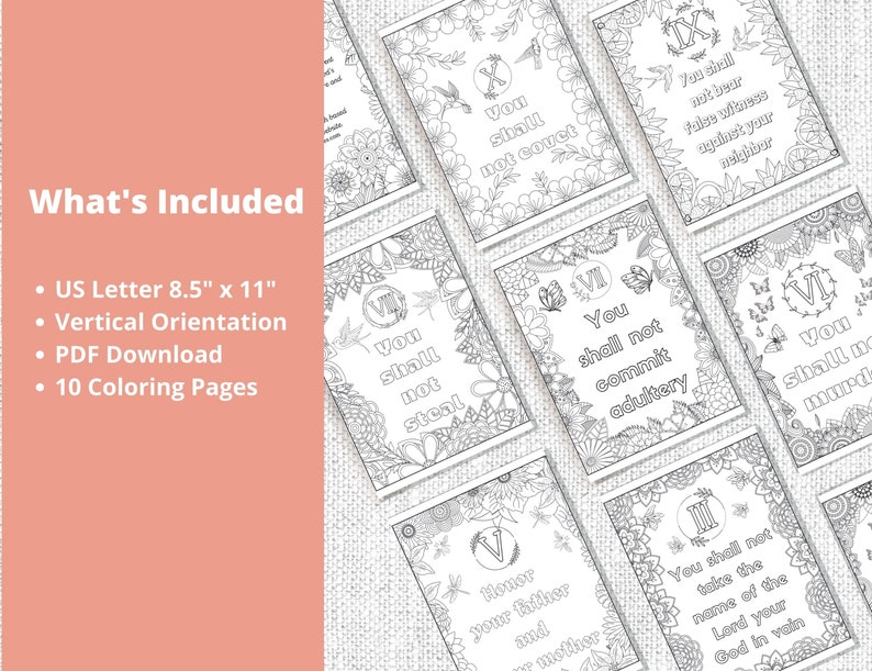 10 Commandments Coloring Page Bundle, Adult Coloring Pages, Bible ...
