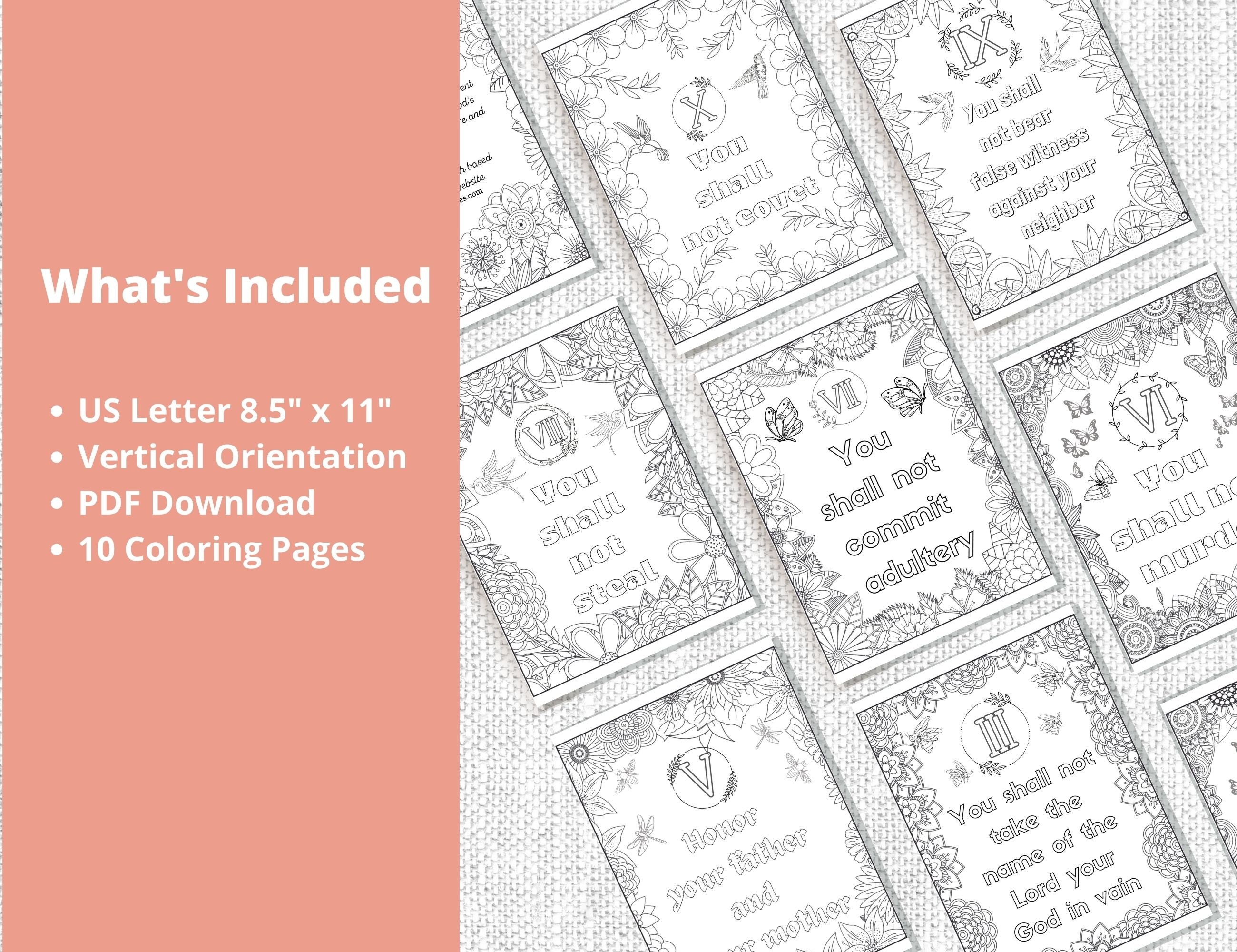 10 Commandments Coloring Page Bundle, Adult Coloring Pages, Bible ...