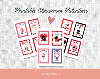 Valentine's Day Cat Cards, Kids Valentine Printable, Class Valentines ...