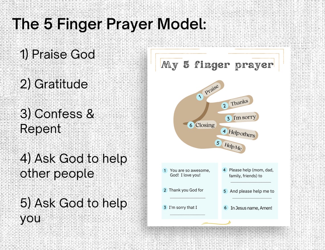 5 Finger Prayer Prompts for Kids: Handprint Printable (PDF) - Etsy