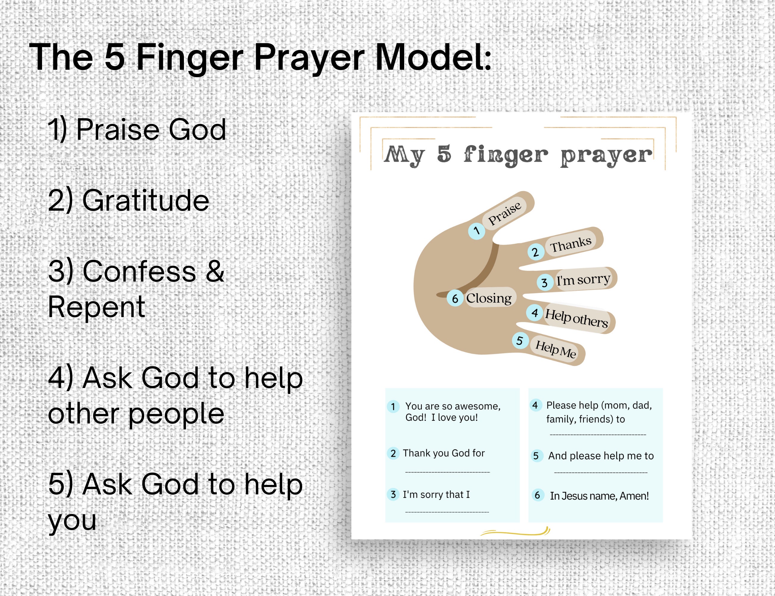 5 Finger Prayer Prompts for Kids: Handprint Printable (PDF) - Etsy