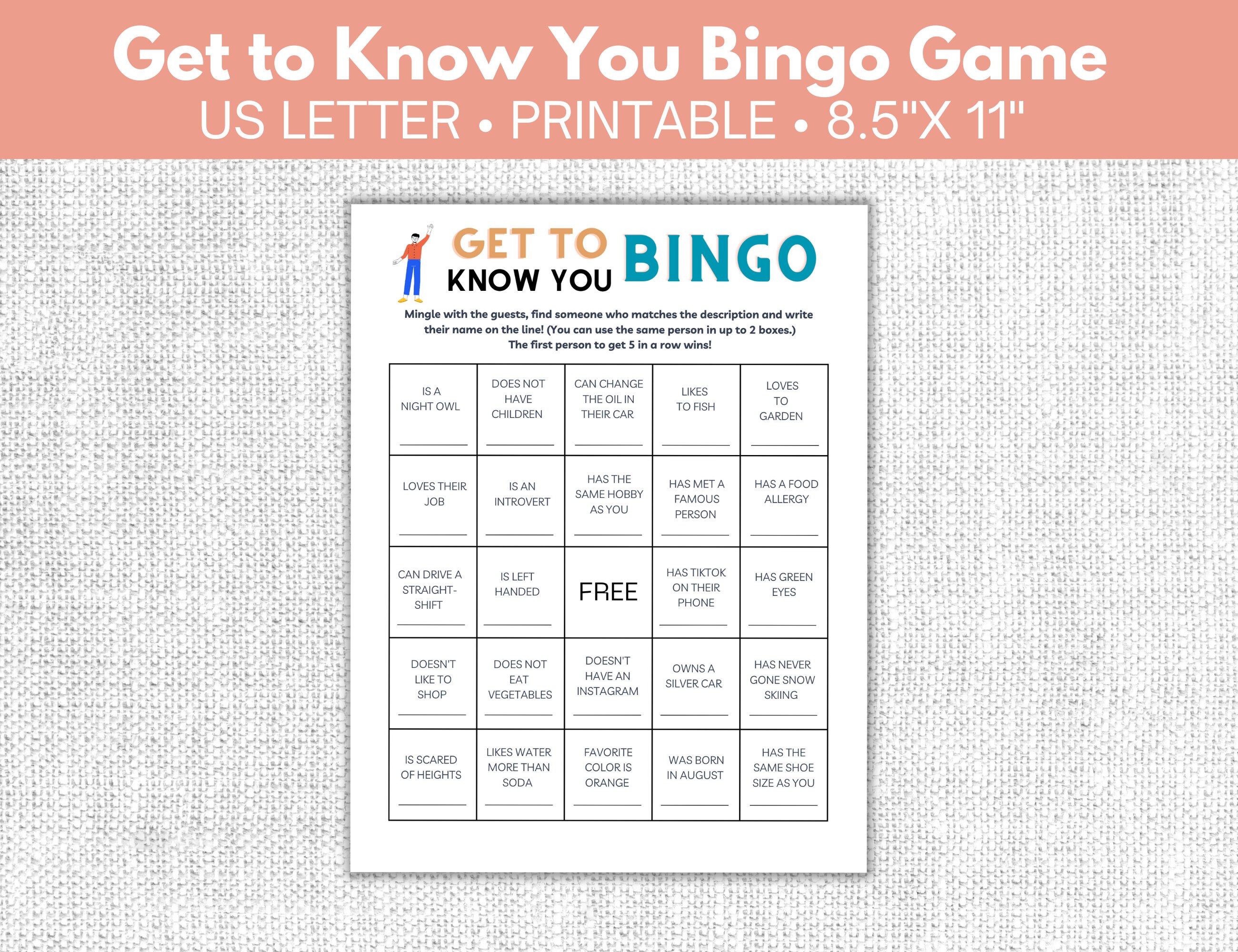 Get to Know You Human Bingo Game, Printable Party Game - Etsy