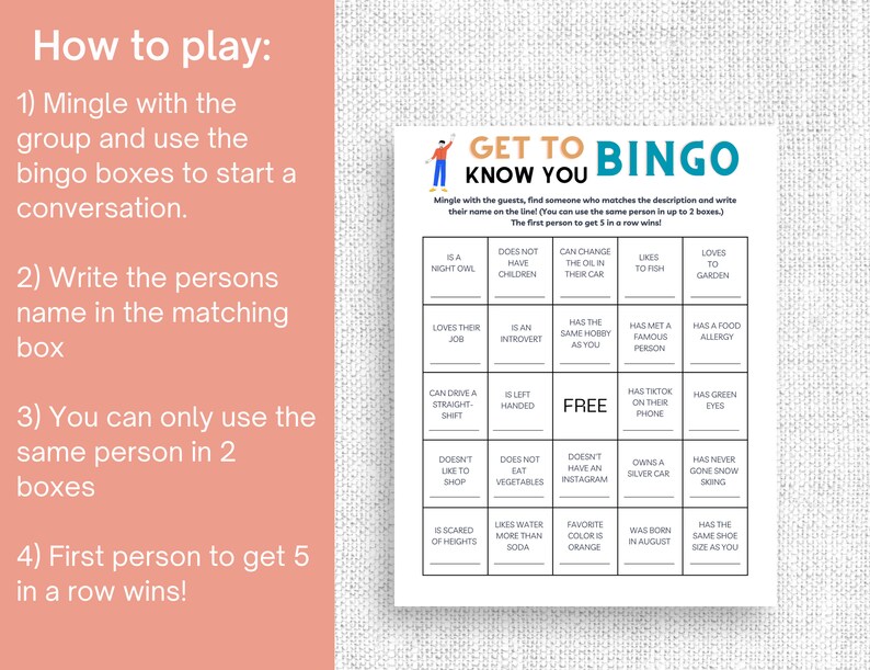 Get to Know You Human Bingo Game, Printable Party Game - Etsy