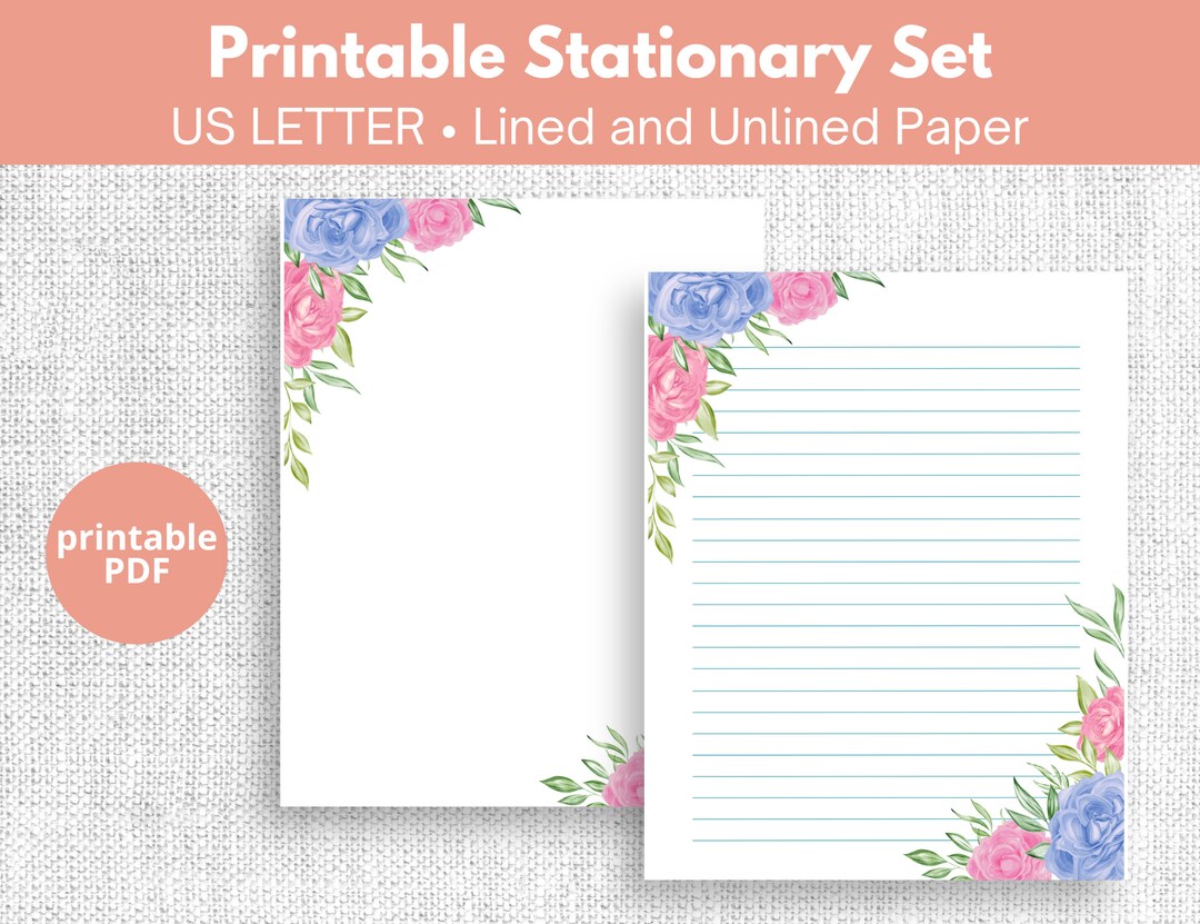 Printable Stationary, Pen Pal Stationary for Women, Pink and Blue ...