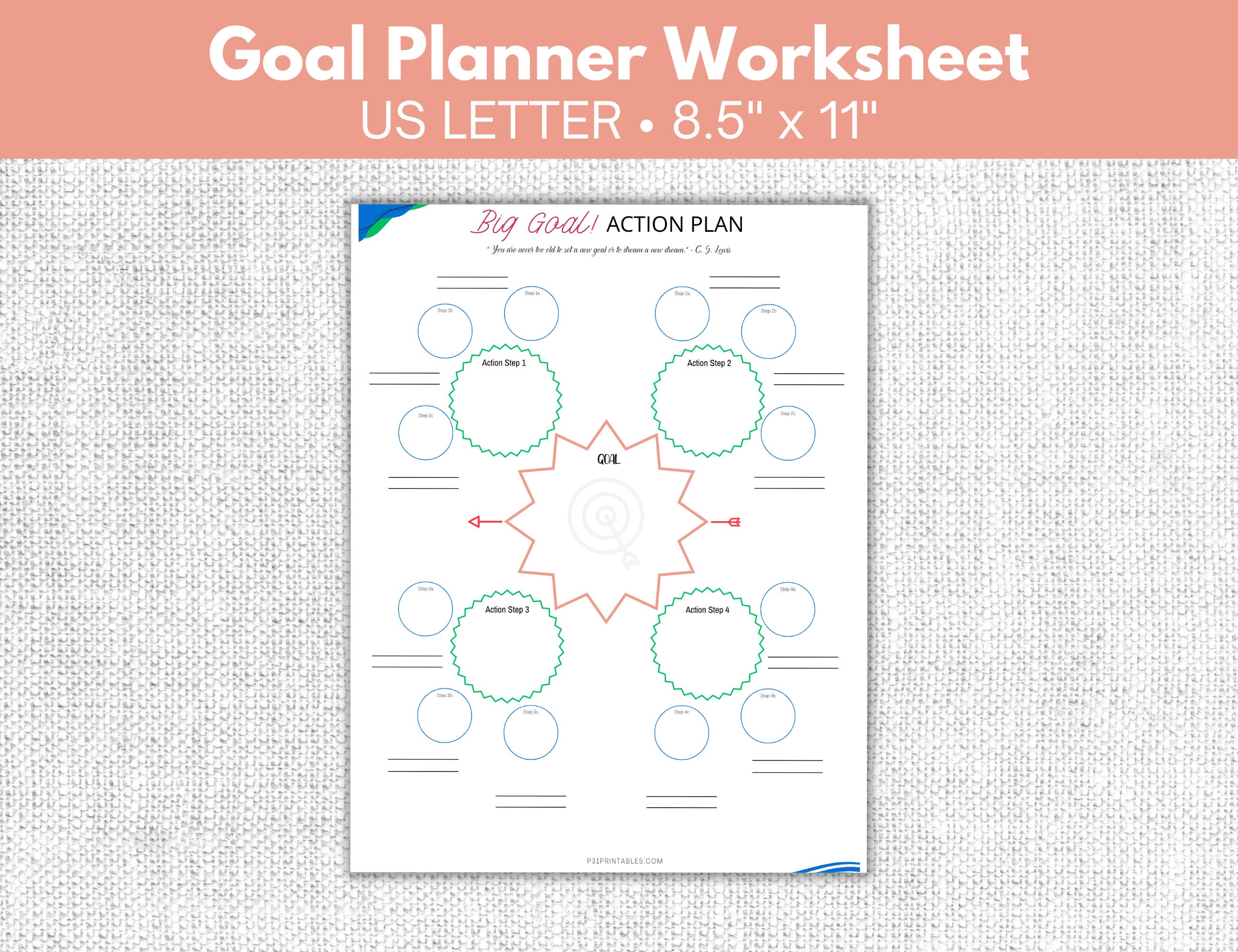 Goal Planner Printable, Goal Setting, Action Plan Worksheet - Etsy