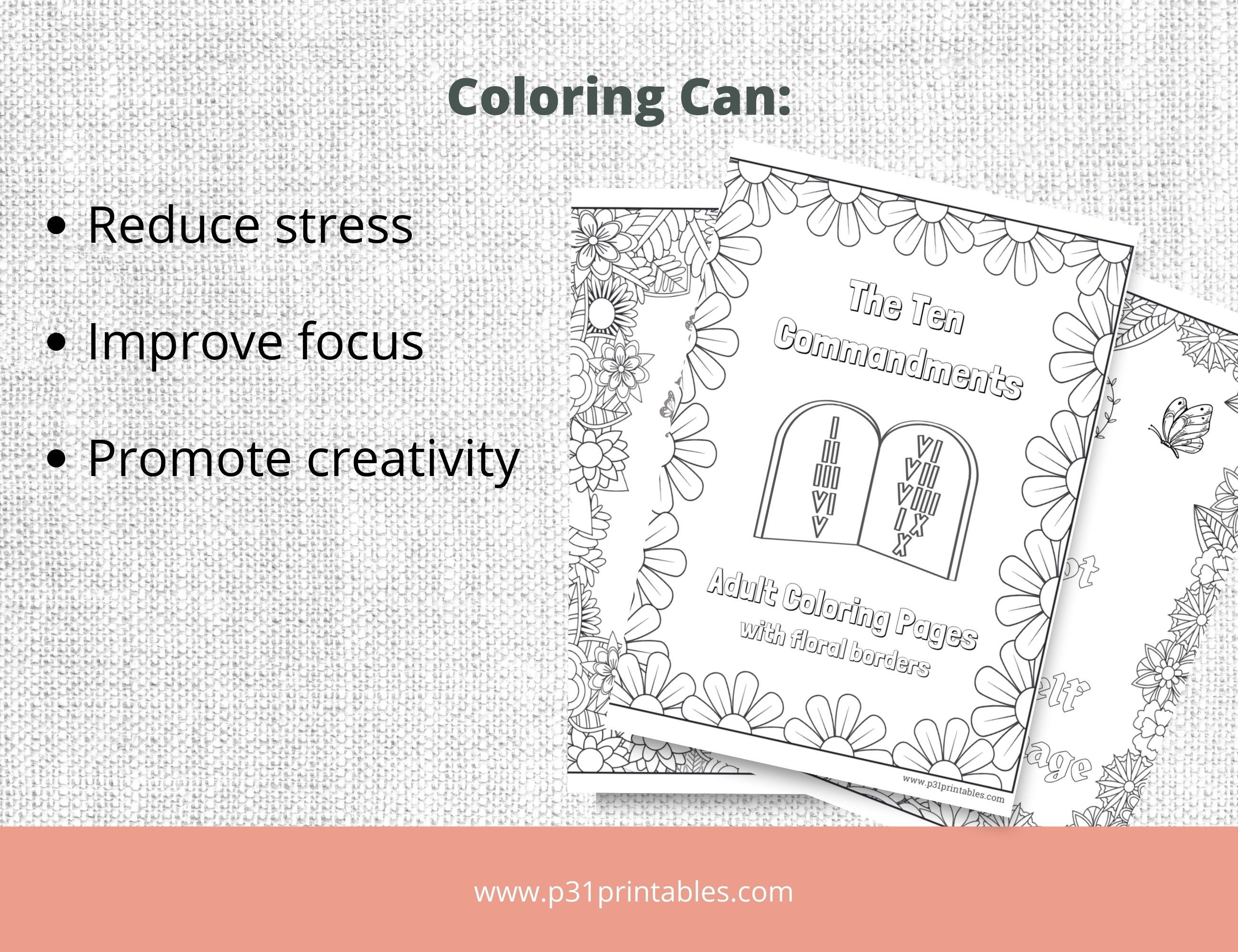 10 Commandments Coloring Page Bundle, Adult Coloring Pages, Bible ...