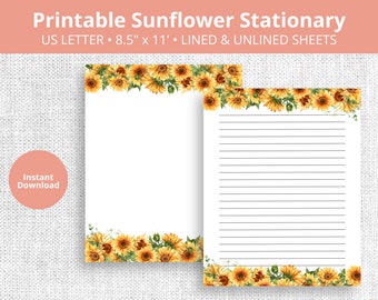 Printable Sunflower Stationary Set,printable Paper, Stationery Set ...