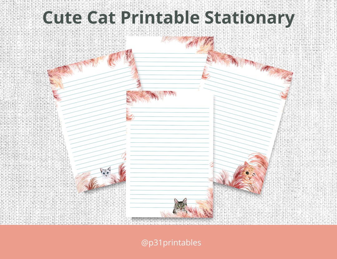 Cute Cat Stationery Set | Printable Lined Paper (PDF) - Etsy