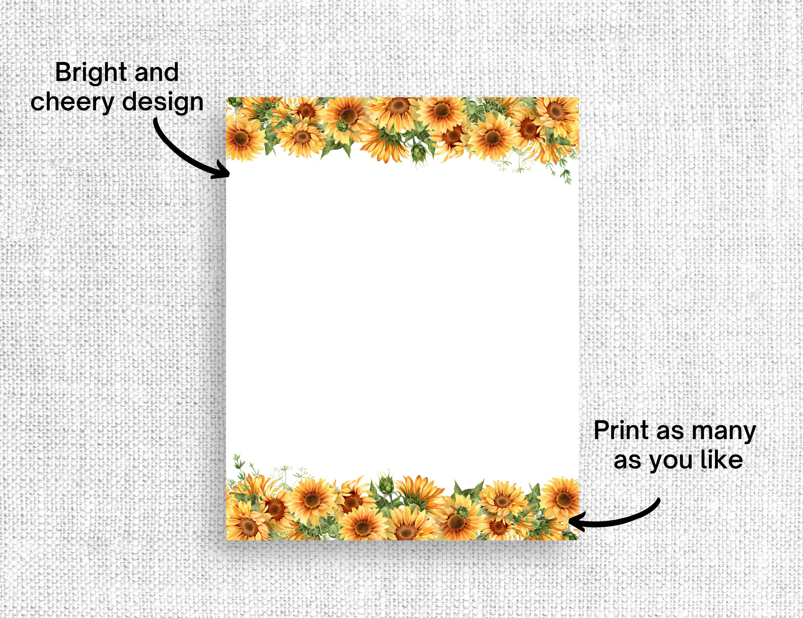 Printable Sunflower Stationary for Women, Lined Stationary - Etsy