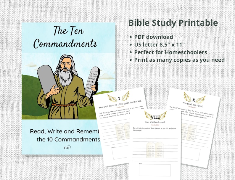 The 10 Commandments Bible Study Printable, Homeschool Printables, Bible ...