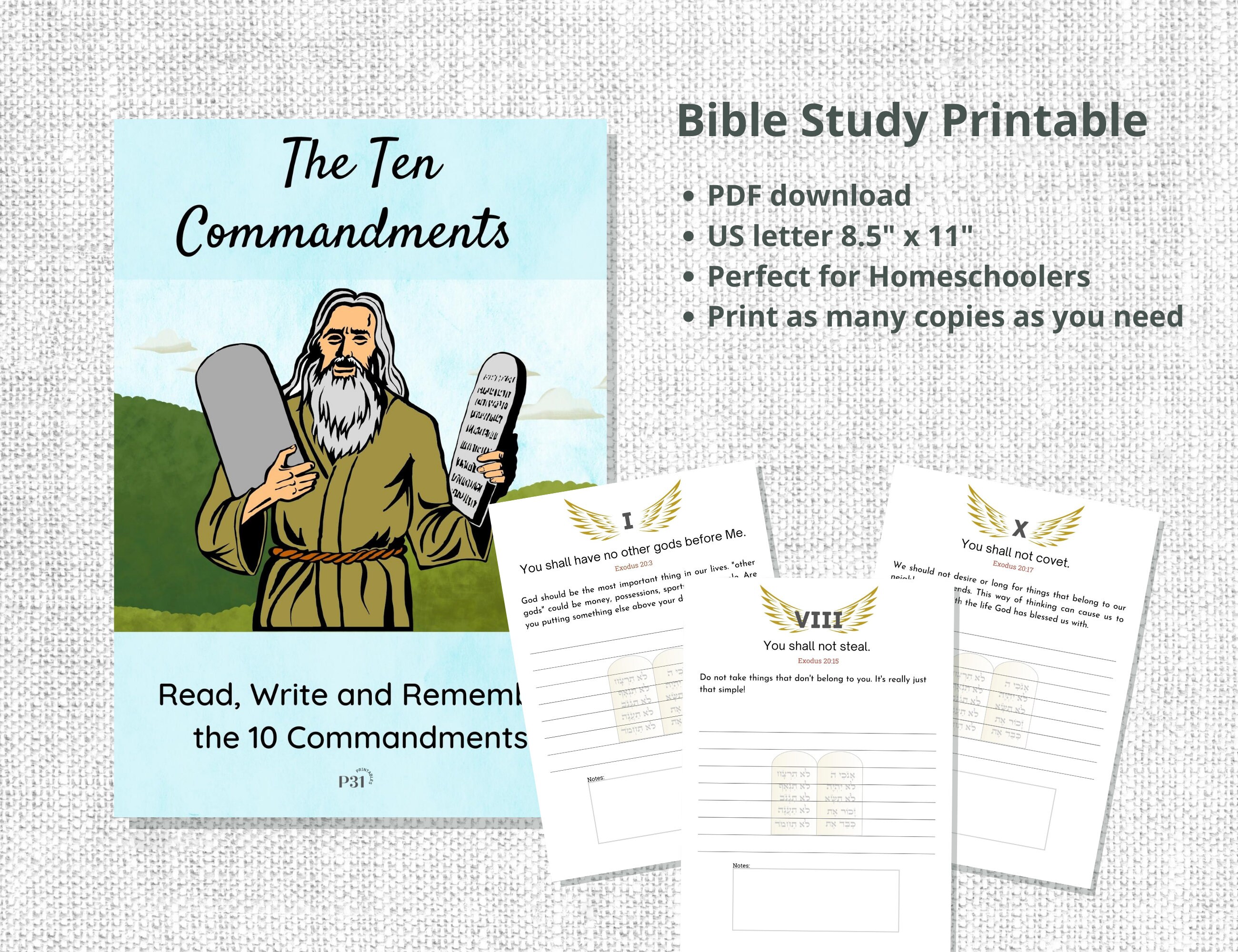 The 10 Commandments Bible Study Printable, Homeschool Printables, Bible ...