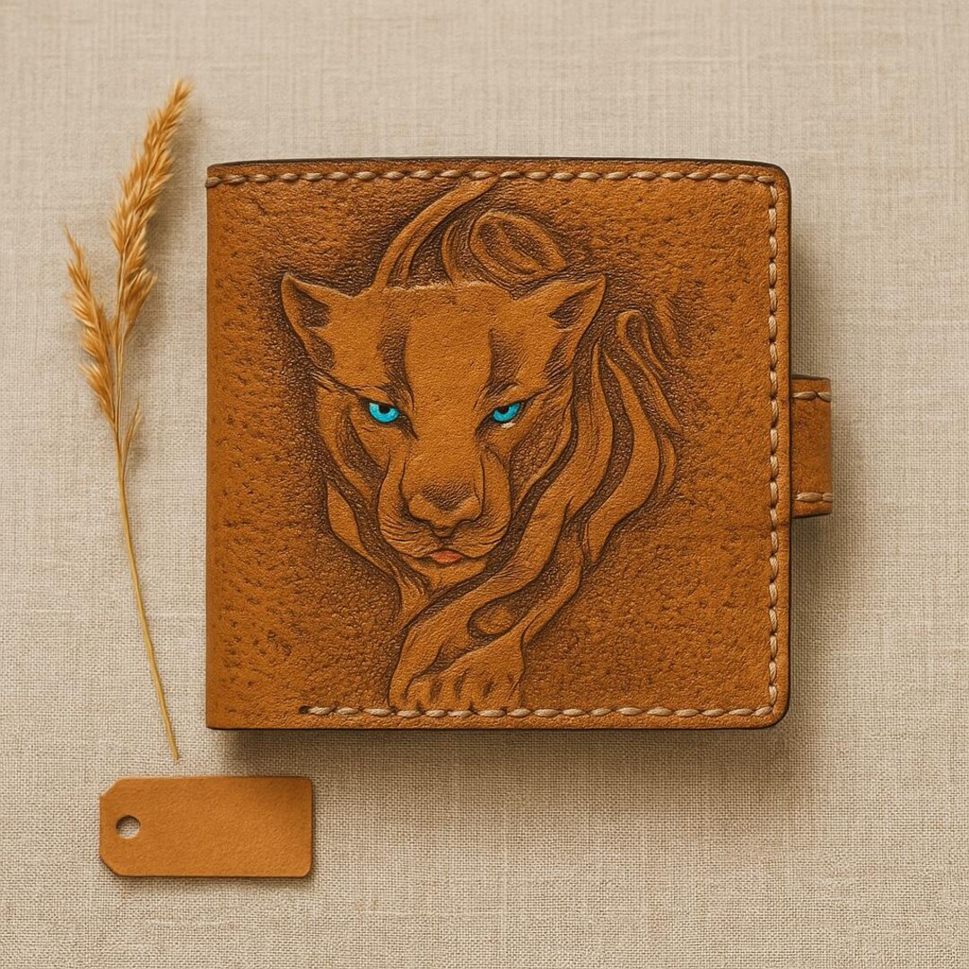Handmade Leather Wallet: Embossed Panther Design, Cowhide Bifold - Etsy
