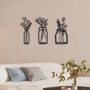 Spring Flower Metal Wall Art Decor Set of 3, Flower in Vase Metal Wall ...