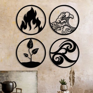 Four Elements Metal Wall Art, Nature 4 Element Symbol Wall Decor, Above ...