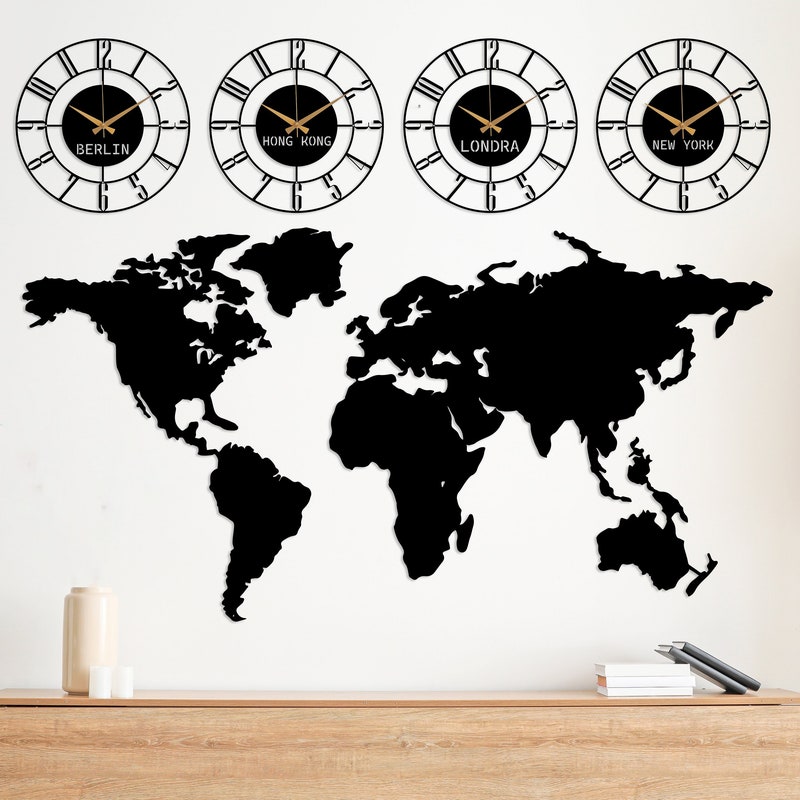 World Map Wall Clock - Etsy