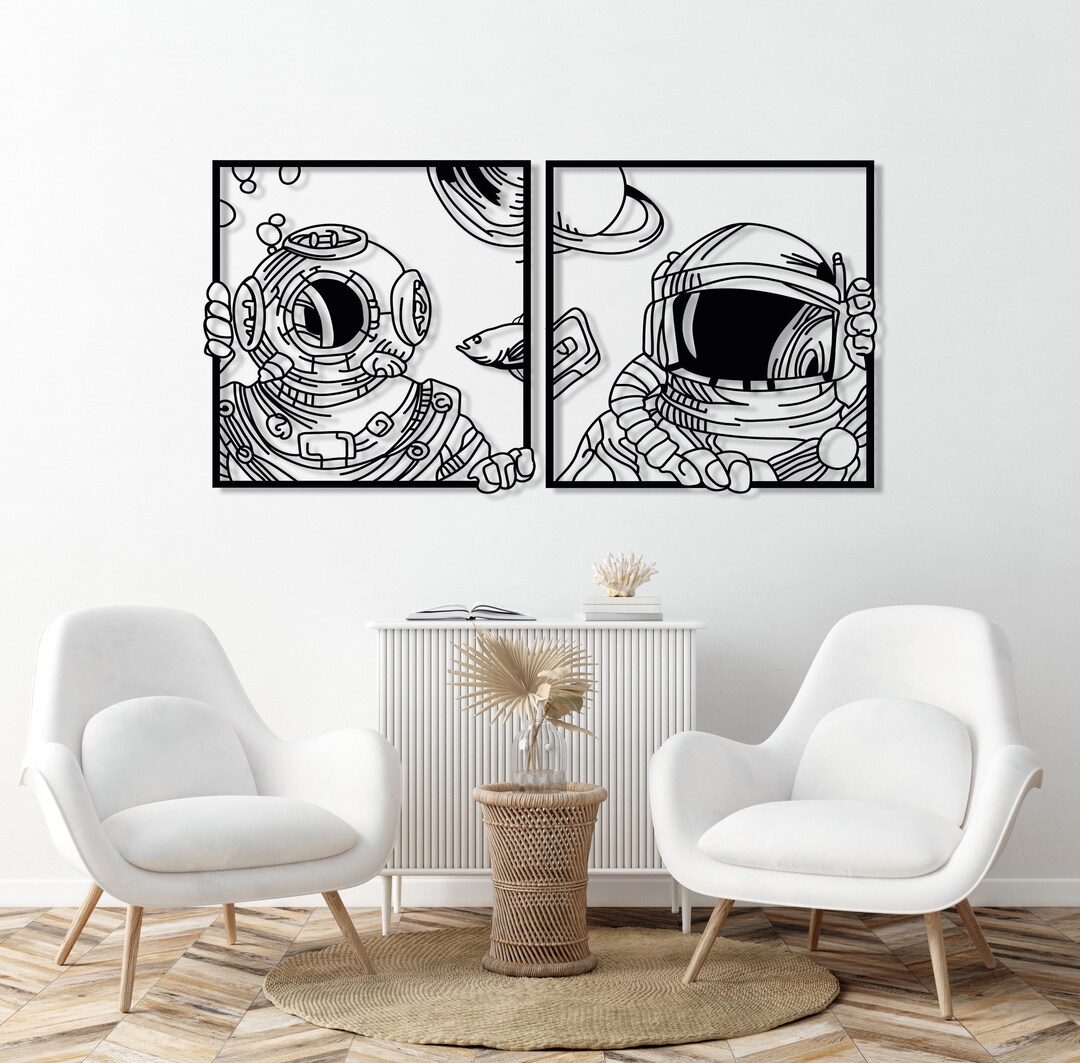 Astronaut Metal Wall Decor Set of 2, Large Metal Astronaut Wall ...