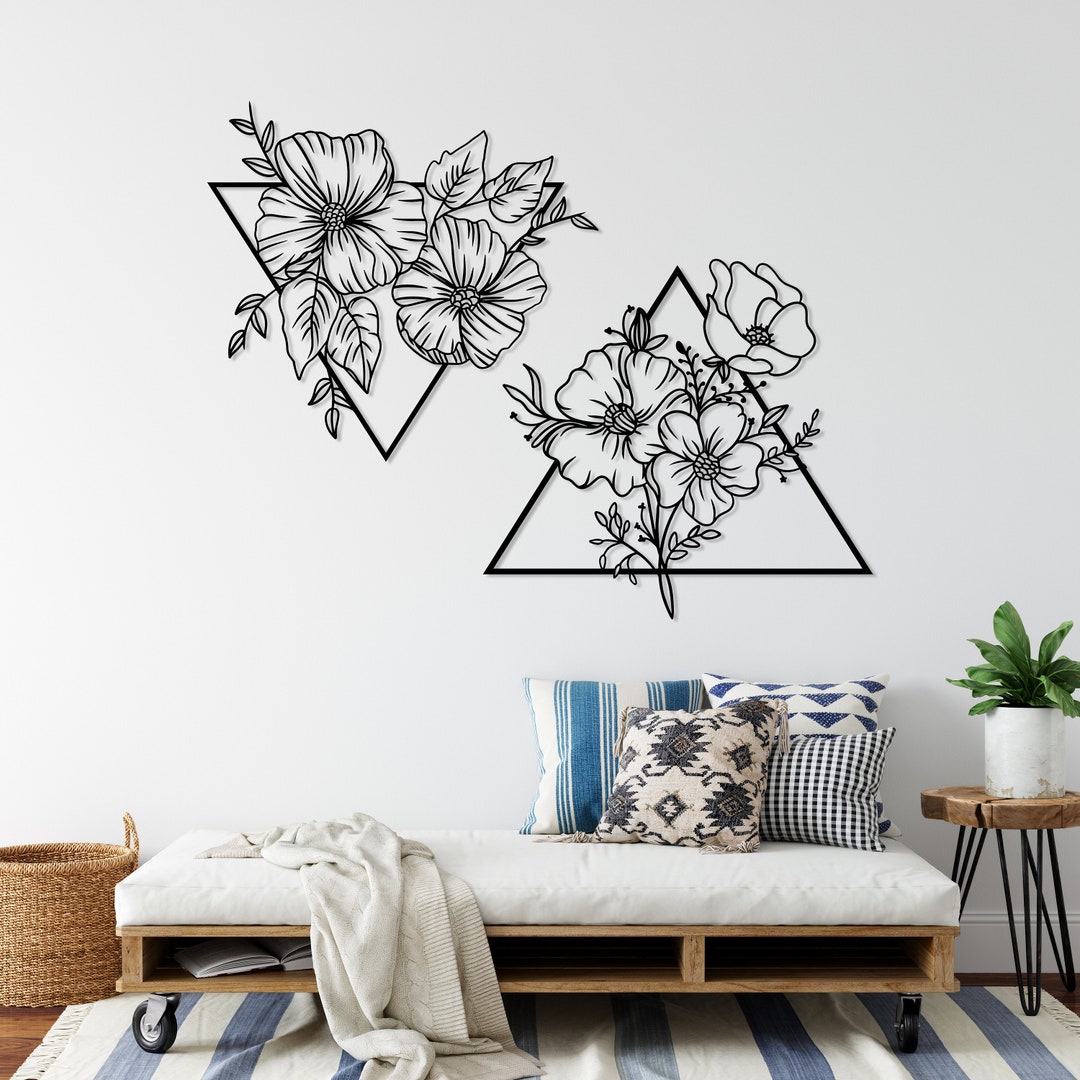 Metal Spring Flower Wall Decor Set of 2, Poppy Flowers Wall Hanging ...