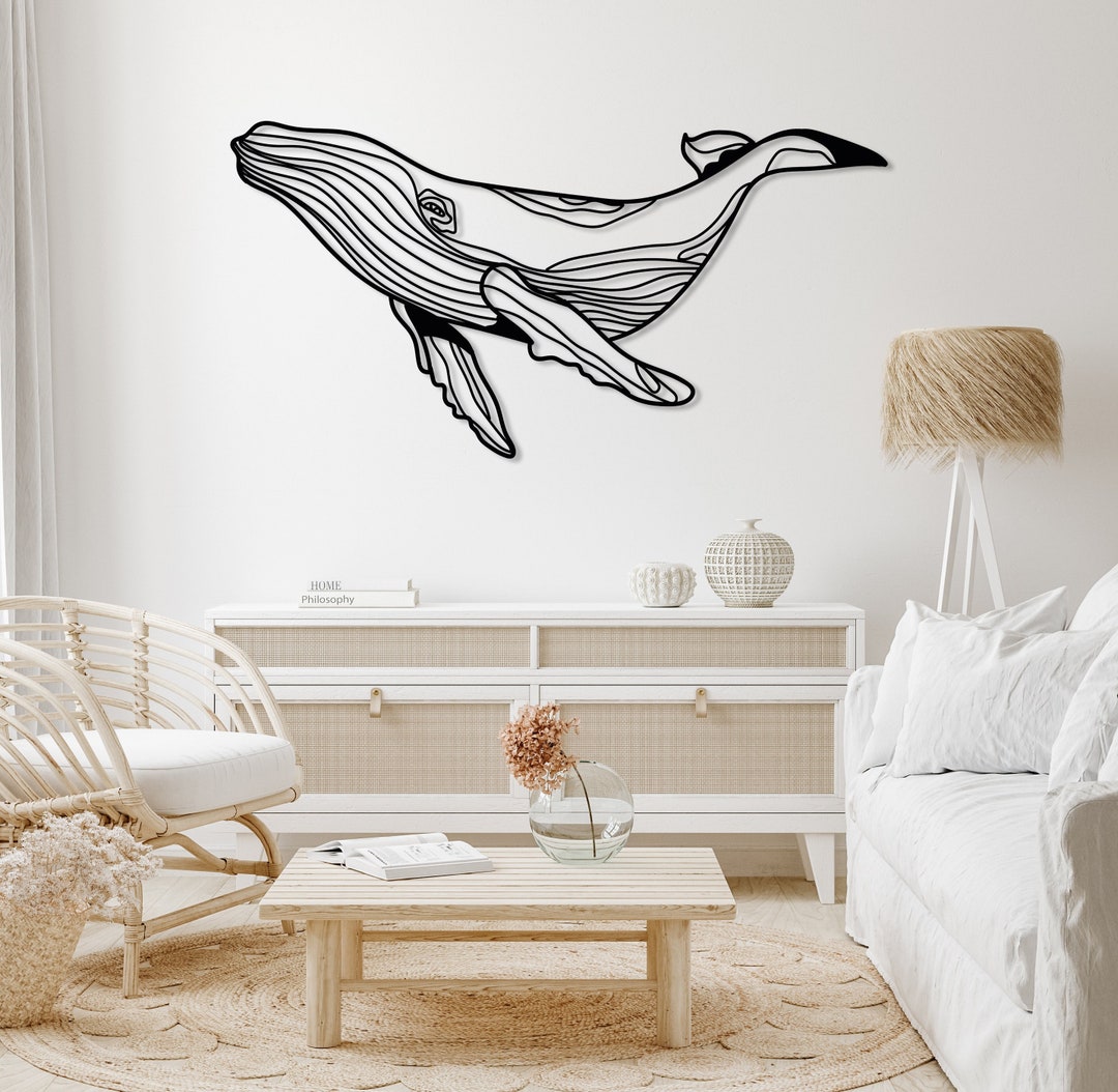 Whale Metal Wall Art, Large Blue Whale Wall Decor, Ocean Themed Modern ...