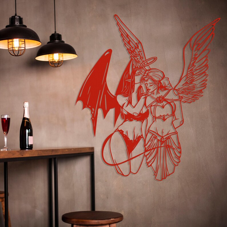 Angel and Devil Metal Wall Art, Angel and Devil Lover Gift, Above Bed ...