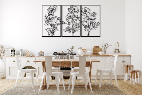Poppy Flowers Metal Wall Decor Set of 3 for Livingroom - Etsy