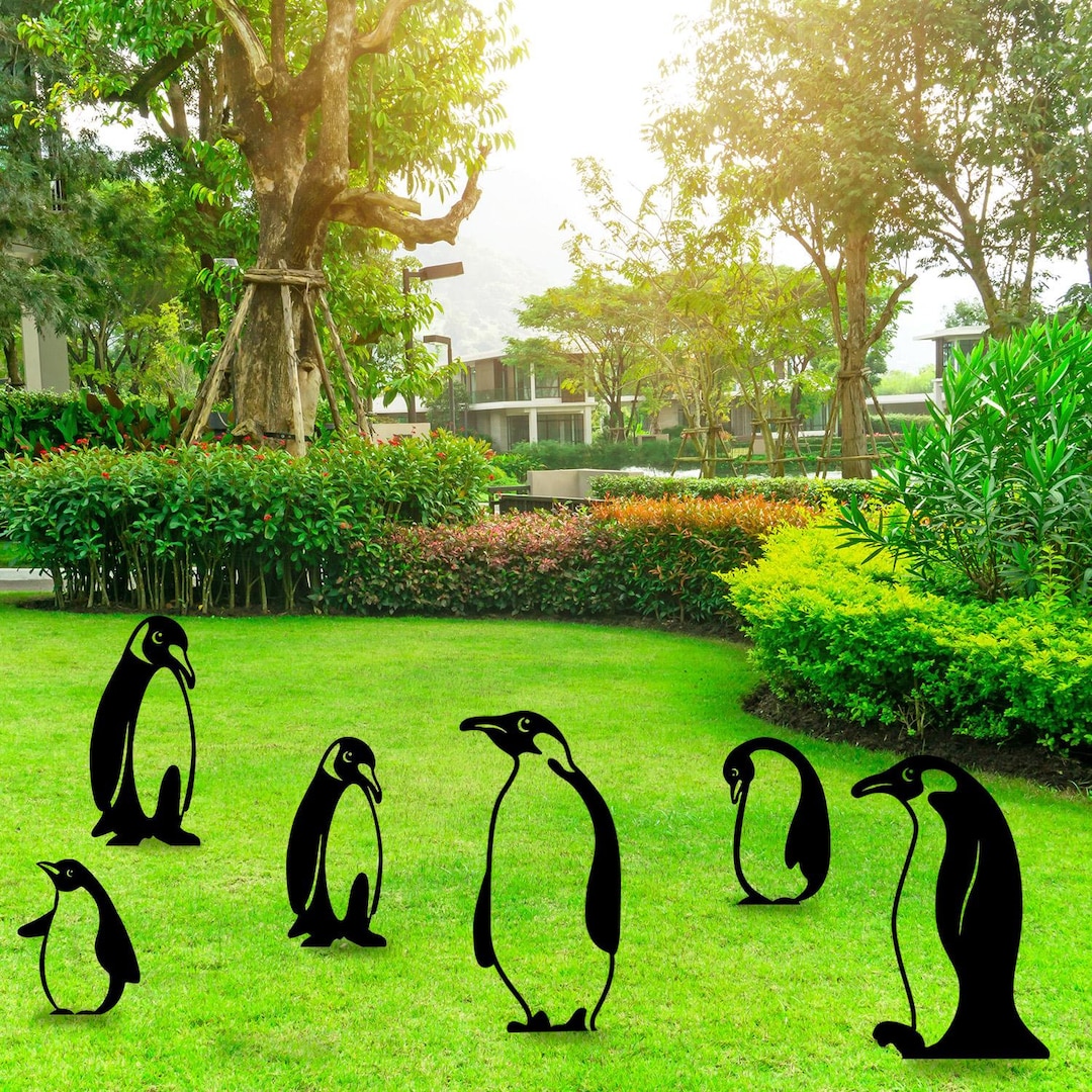 Metal Penguin Garden Stakes Decor, Penguin Yard Art, Steel Penguin ...