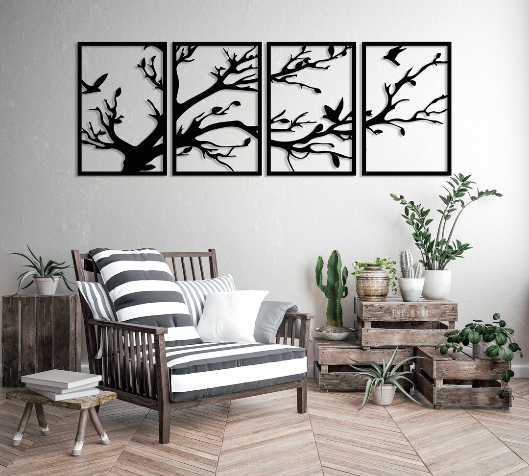Metal Tree Wall Decor 4 Panels, Tree of Life Wall Art, Tree Wall Sign,4 ...