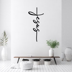 Jesus Wall Sign, Cross Metal Wall Decor, Religious Wall Hanging ...